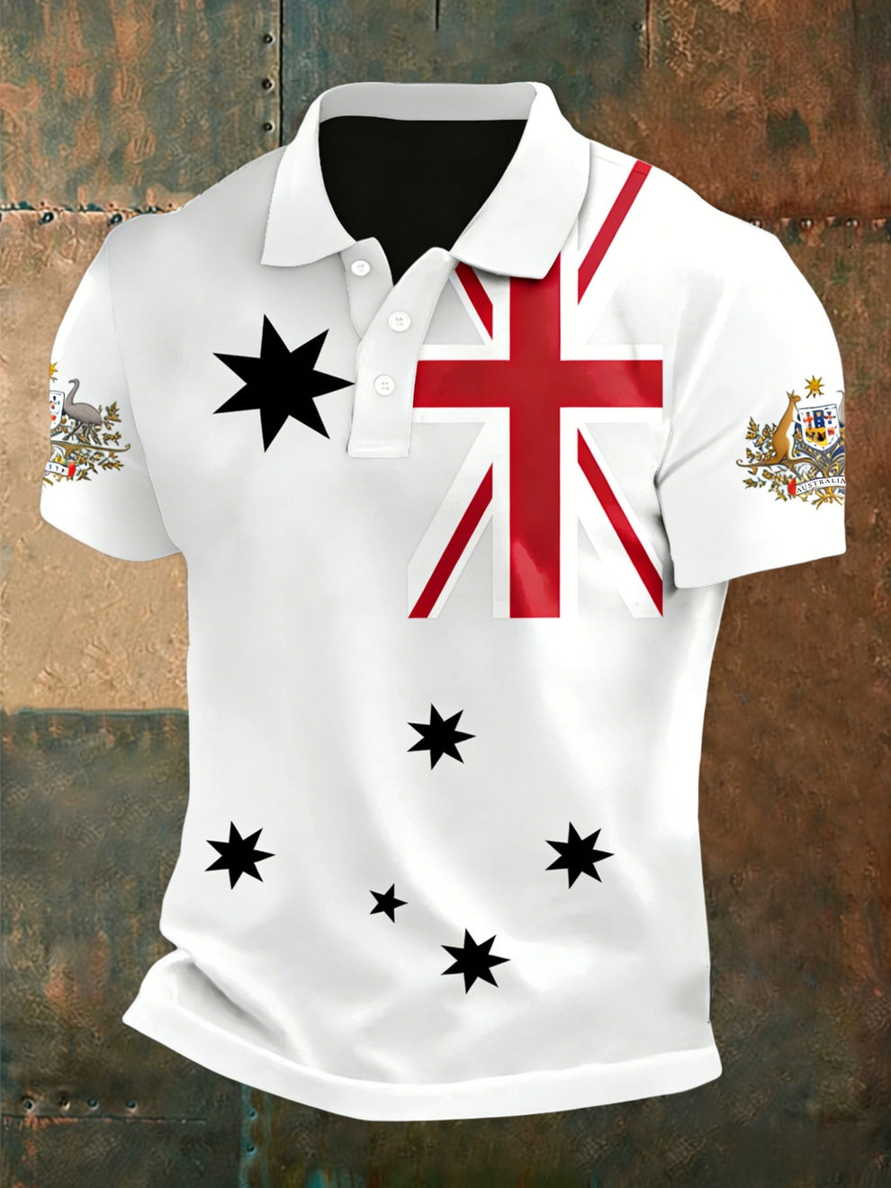 Vintage Australian Flag Crest Printed Casual Cotton Short Sleeve Polo ...