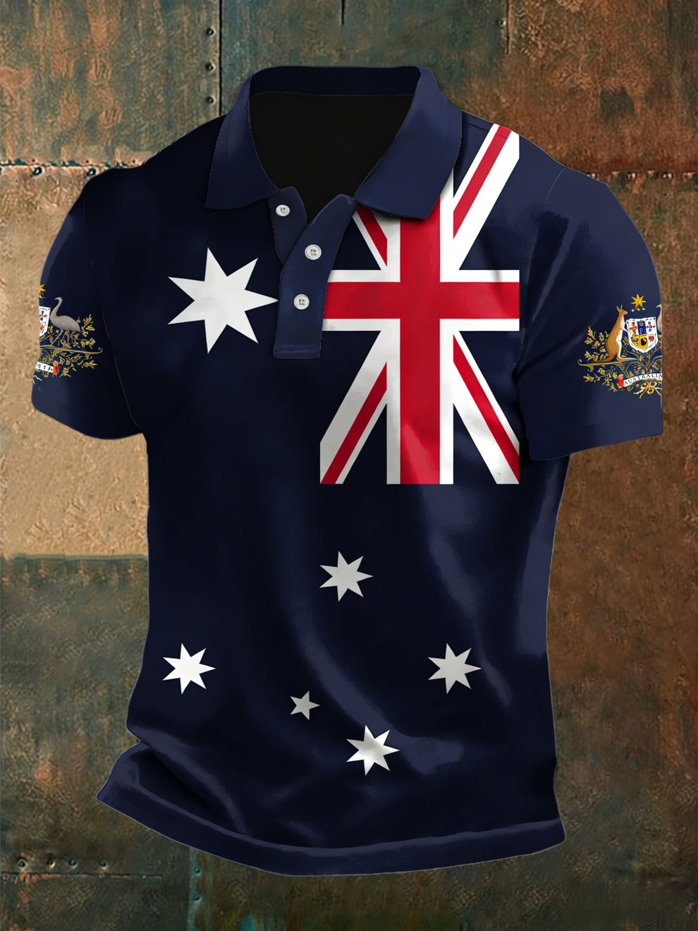 Vintage Australian Flag Crest Printed Casual Cotton Short Sleeve Polo ...